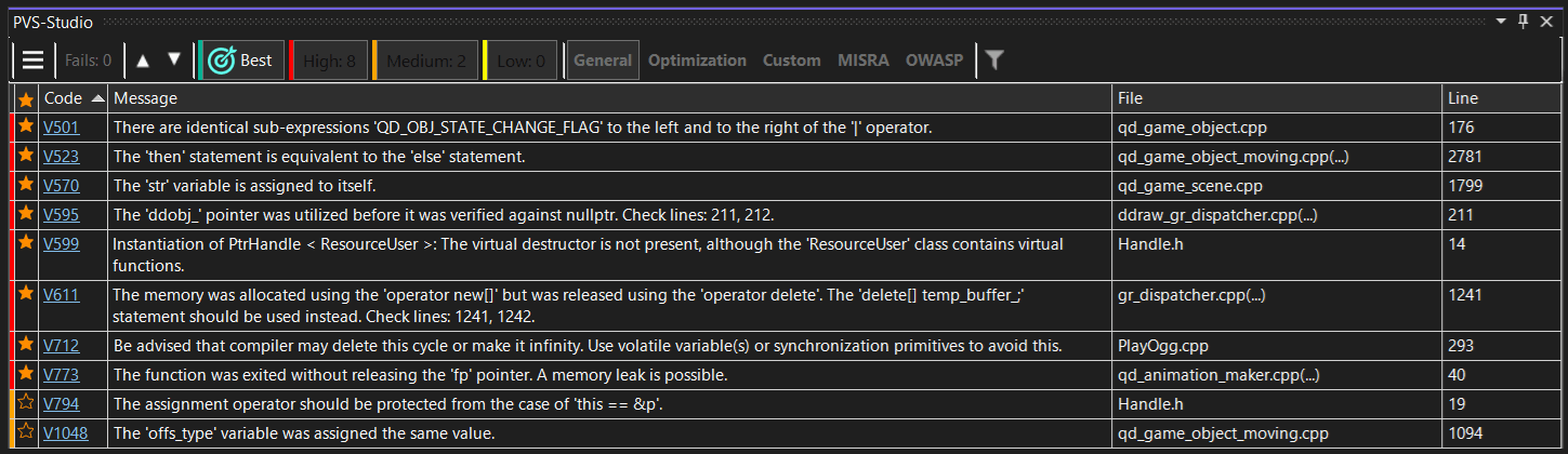 Let′s check the qdEngine game engine, part one: top 10 warnings issued by PVS-Studio